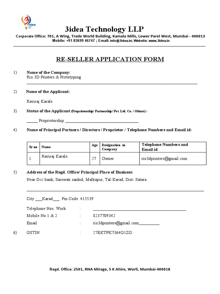 Reseller Application Form | PDF | Business | Economies