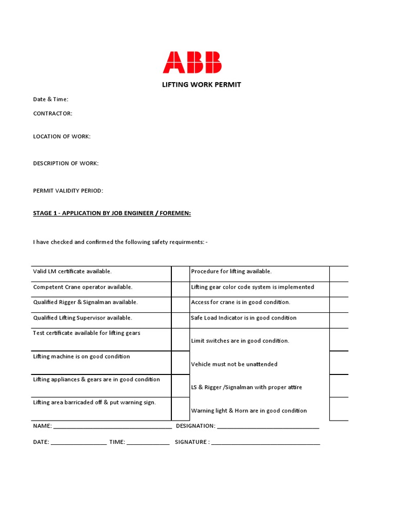 Lifting Work Permit | PDF