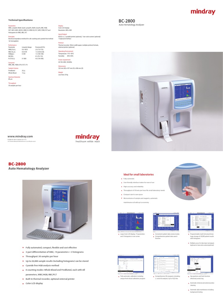 Mindray BC 2800 Auto Hematology Analyzer | PDF | Red Blood Cell | Computer Engineering