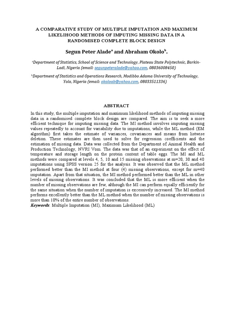 A Comparative Study of Multiple Imputation and Maximum Likelihood Methods of Imputing Missing ...