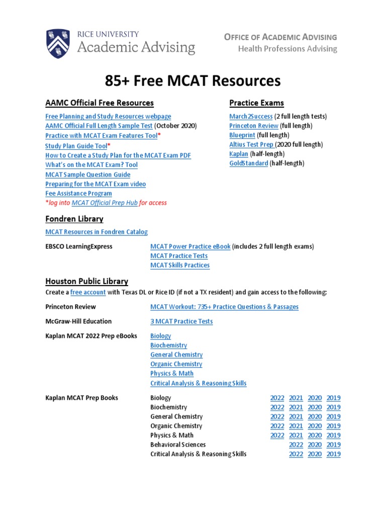 Free MCAT Resources | PDF | Medical College Admission Test | Cognition