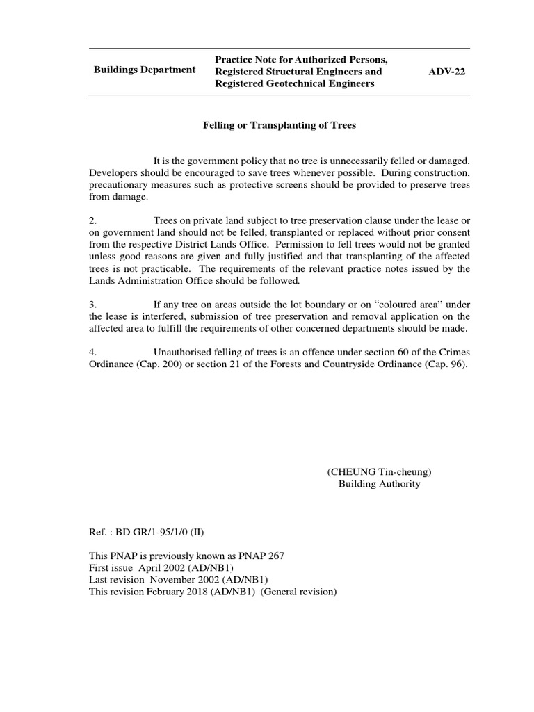 ADV022 (V) - Felling or Transplanting of Trees | PDF | Technology ...