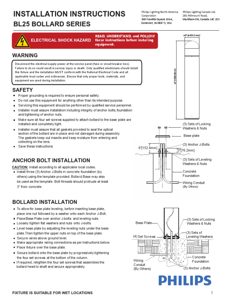 Installation Instructions: Bl25 Bollard Series | PDF | Screw ...
