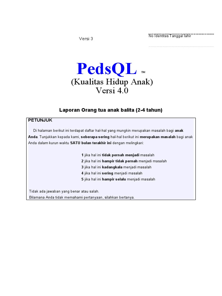 Pedsql Berbagai Usia Umum | PDF