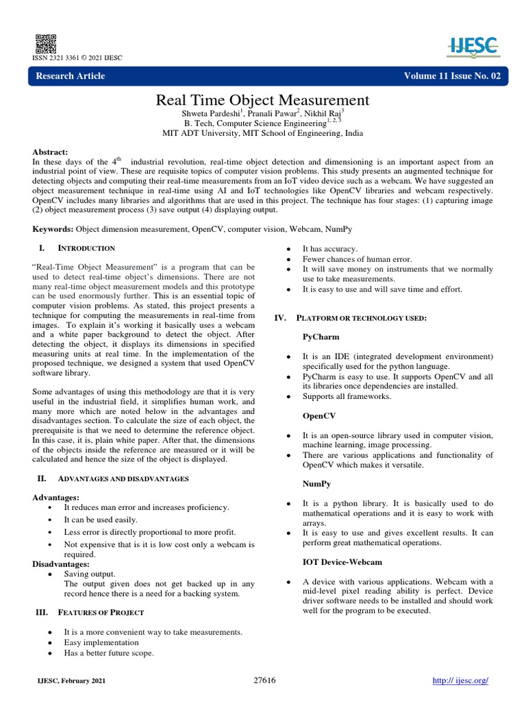 Real Time Object Measurement Pdf Computer Vision Integrated Development Environment