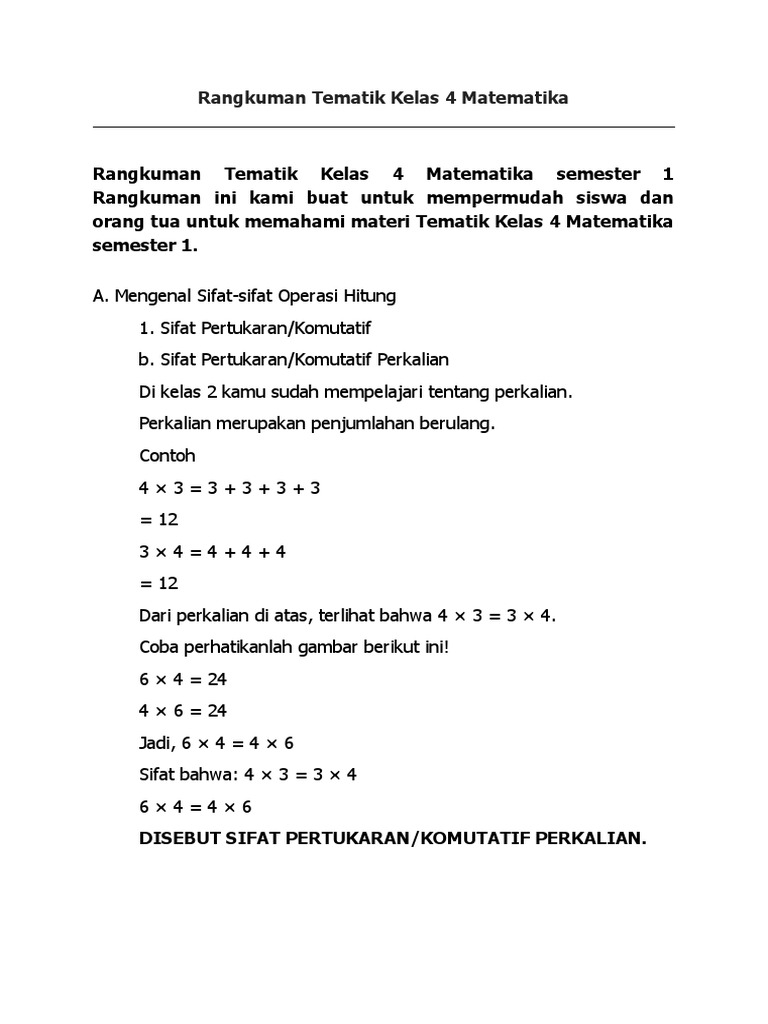 Rangkuman & Tugas Matematika Kelas 4 | PDF