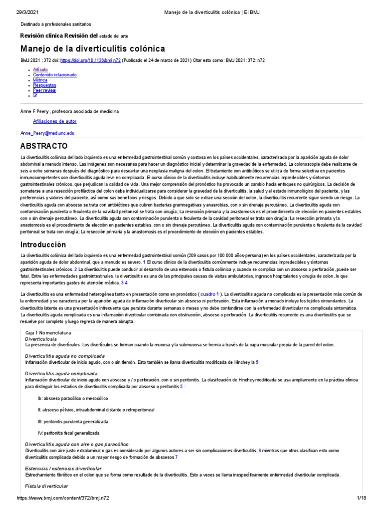 Manejo de La Diverticulitis Colónica | PDF | Cáncer colonrectal ...