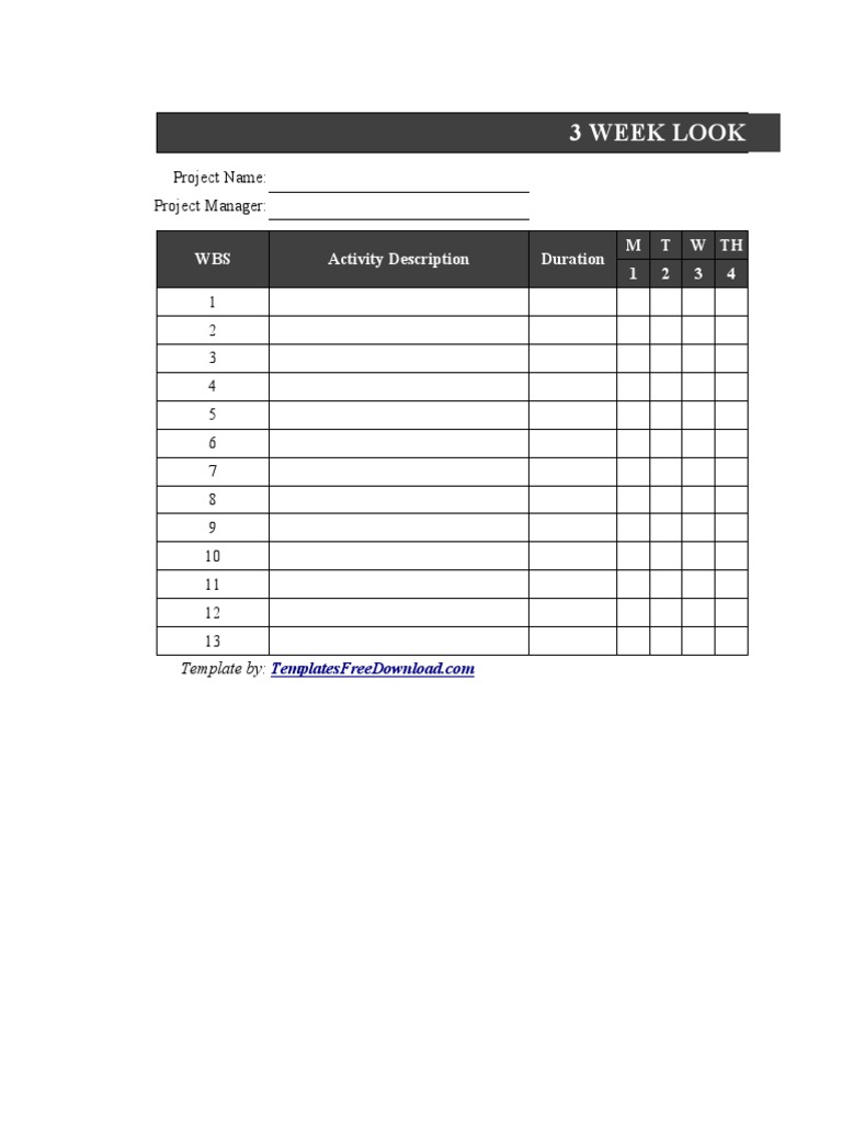 3 Week Look Ahead Schedule Template | PDF
