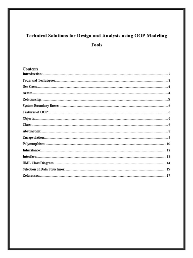 Technical Solutions For Design And Analysis Using Oop Modeling Tools Pdf Object Oriented