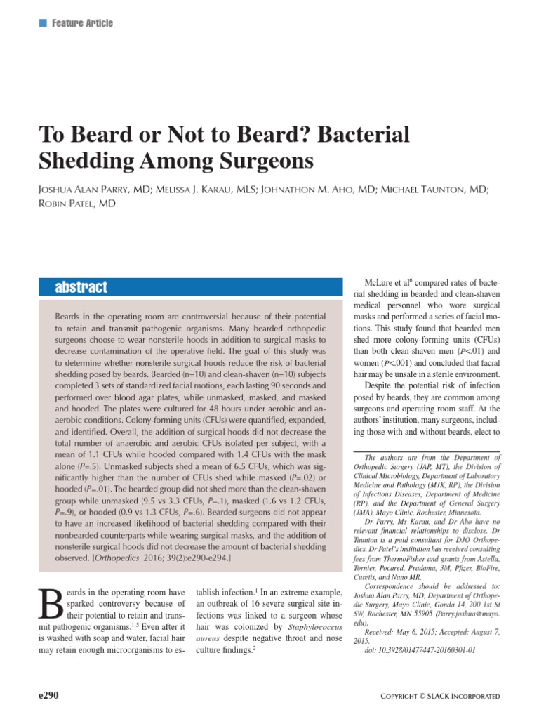 To Beard or Not To Beard? Bacterial Shedding Among Surgeons: Feature ...