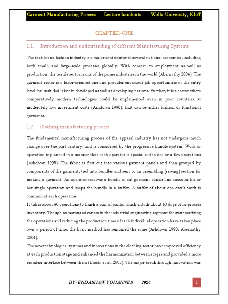 Chapter 1-Introduction To Garment Manufacturing Process | PDF ...
