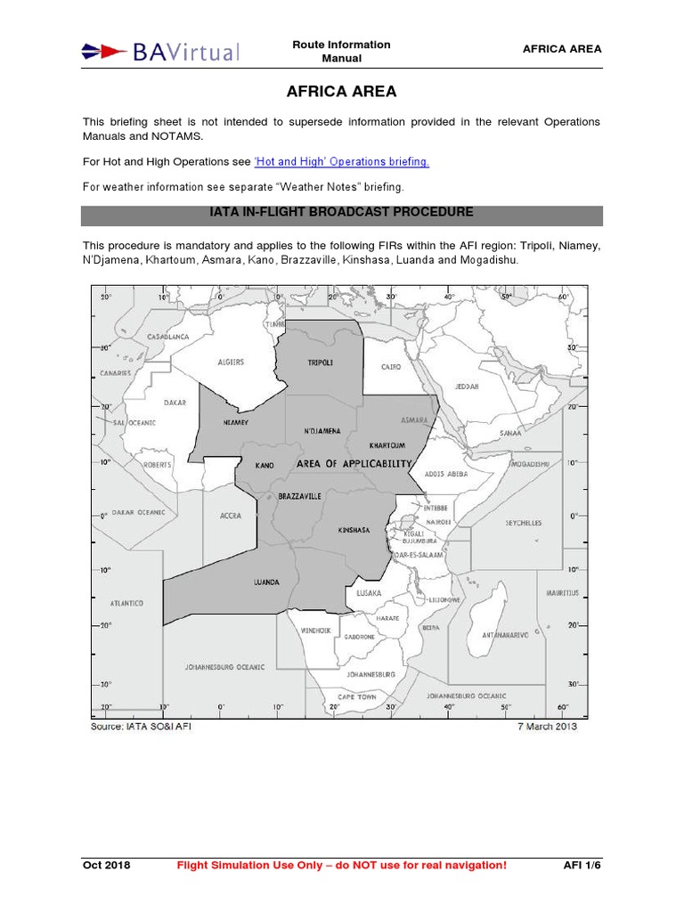 Africa Area: Iata In-Flight Broadcast Procedure | PDF | Air Traffic ...