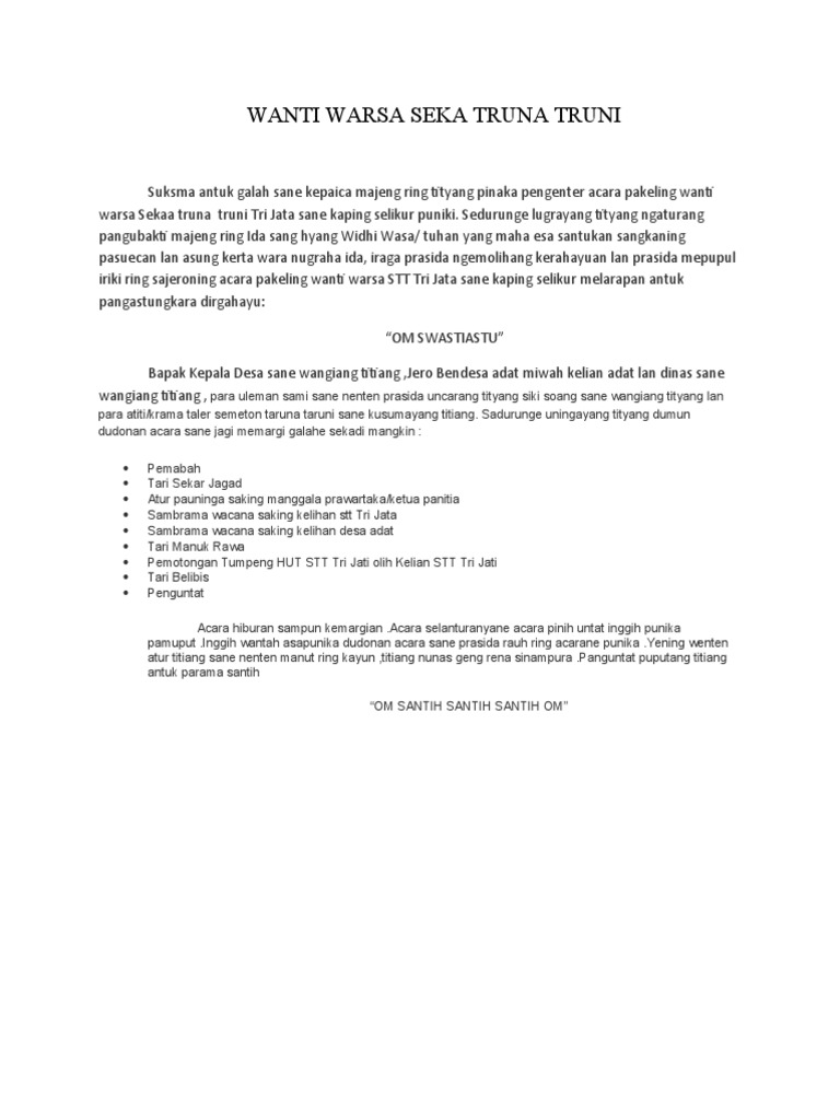 Wanti Warsa Seka Truna Truni #Ugrawakia | PDF