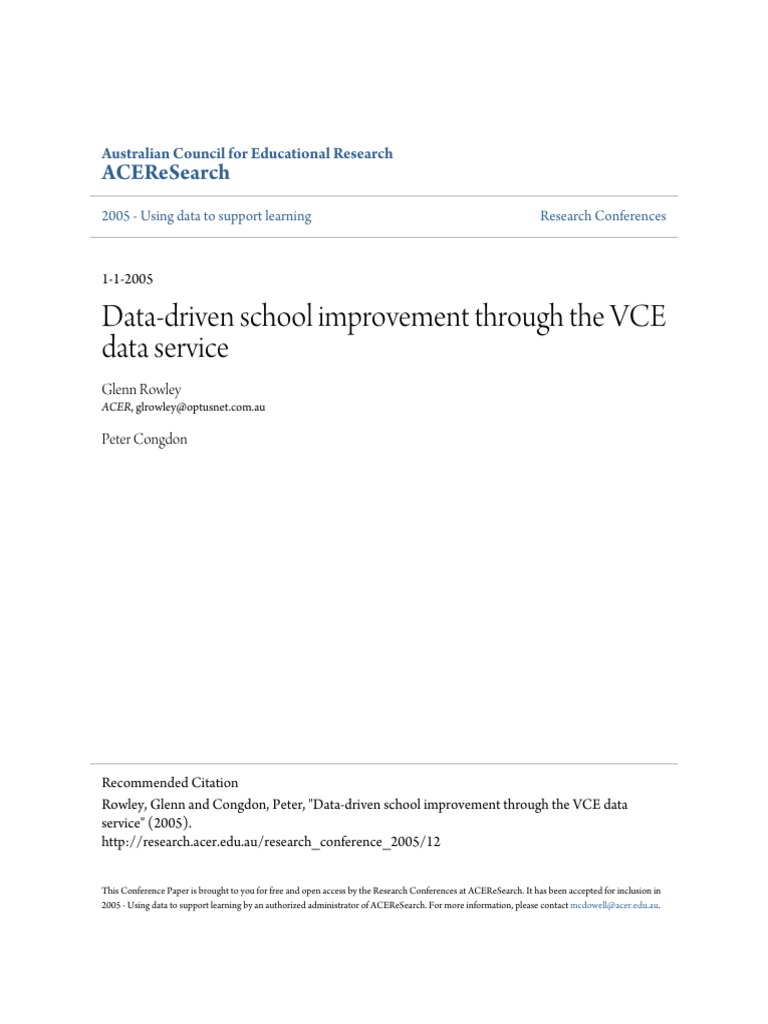 Data-Driven School Improvement Through The Vce Data Service ...