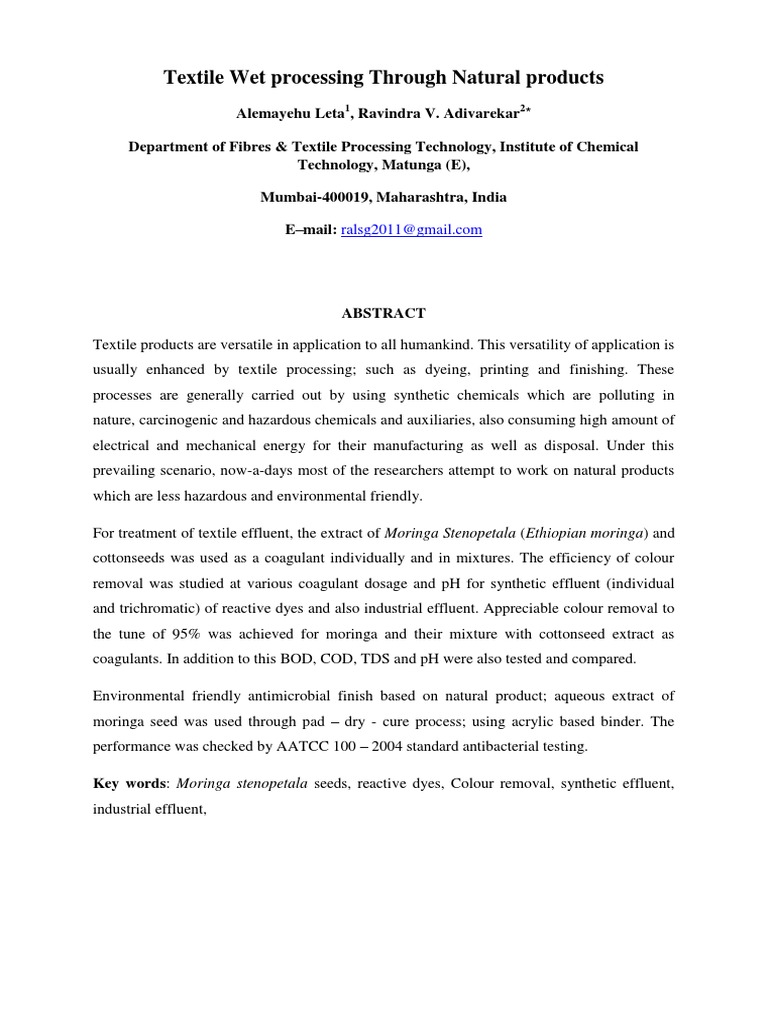 Textile Wet Processing Through Natural Product | PDF | Textile ...