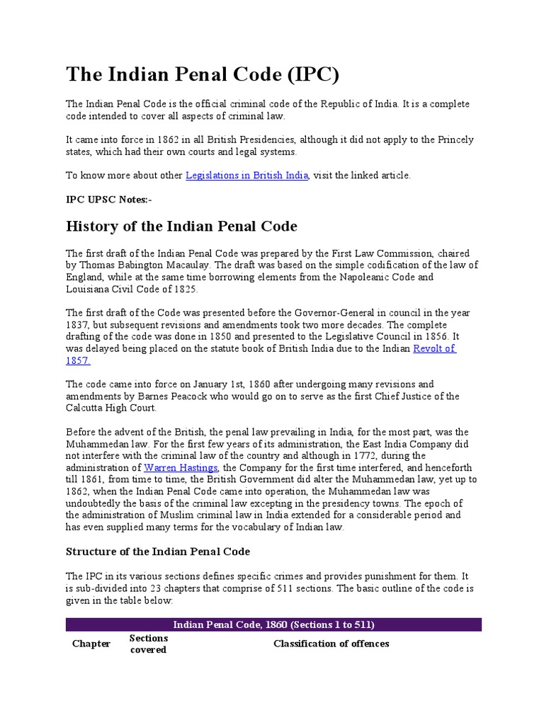 History of The Indian Penal Code | PDF | Crime & Violence | Crimes