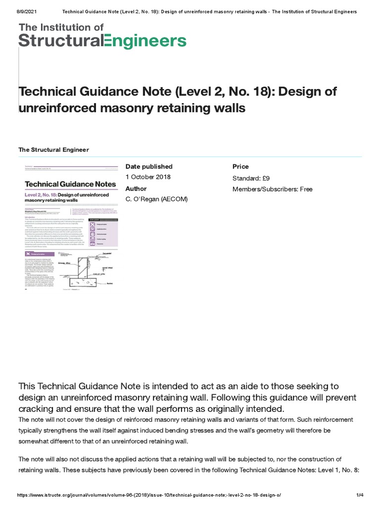 Technical Guidance Note (Level 2, No. 18) - Design of Unreinforced Masonry Retaining Walls - The ...