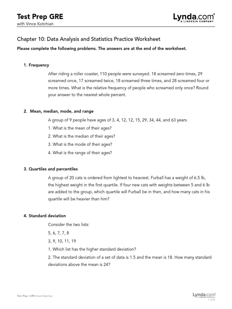 Chapter 10 - Data Analysis and Statistics Practice Worksheet | PDF ...