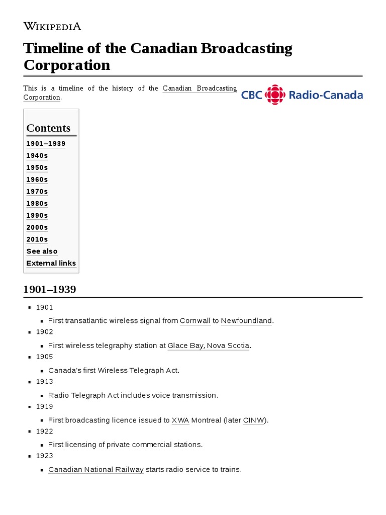 Timeline of The Canadian Broadcasting Corporation | PDF | Canadian ...