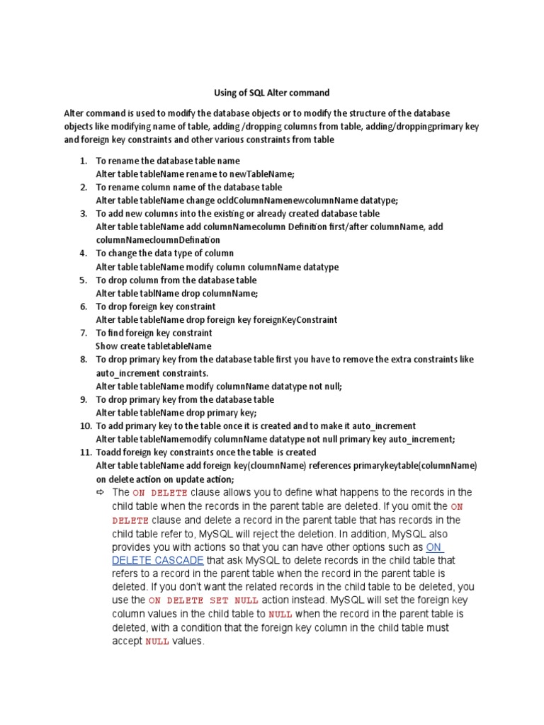 Alter Command | PDF | Table (Database) | Information Technology Management