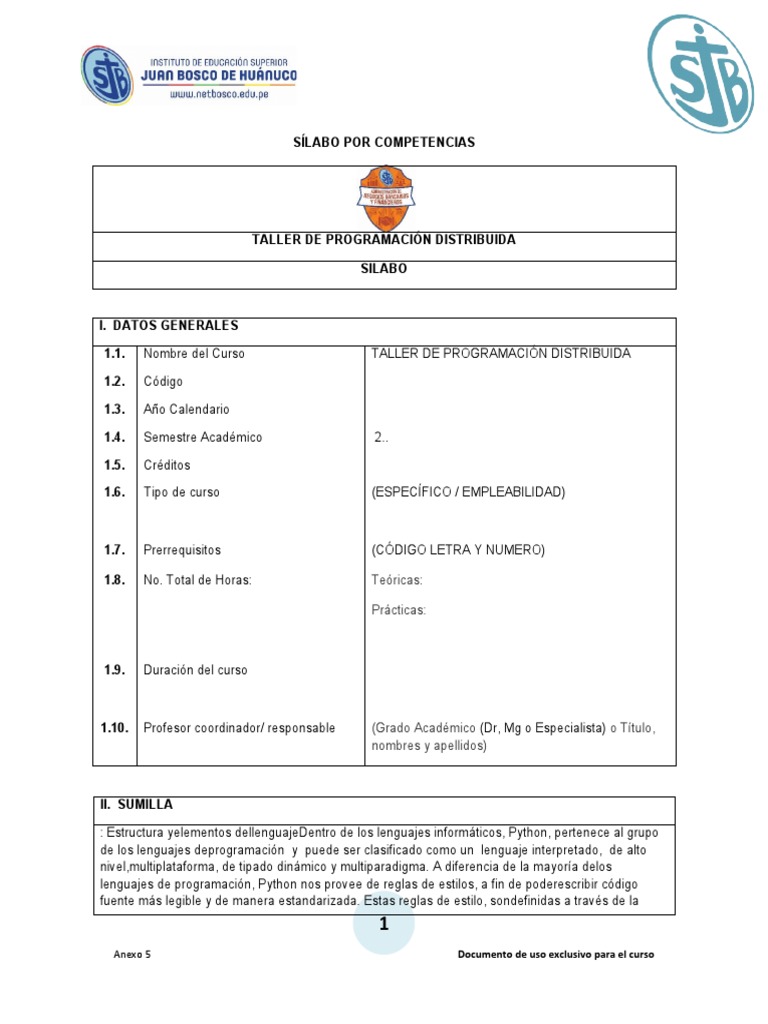 Sílabo Taller De Programación Distribuida Pdf Lenguaje De 
