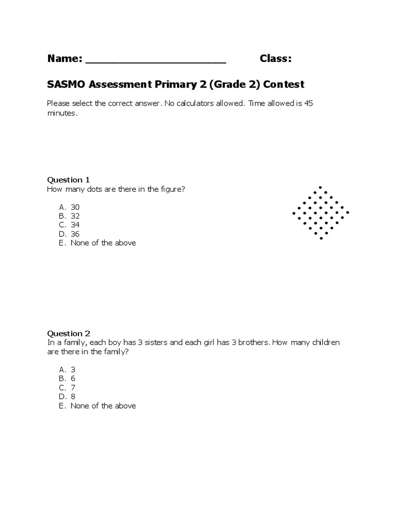 P2 Assessment Paper - 2017 15 Questions | PDF