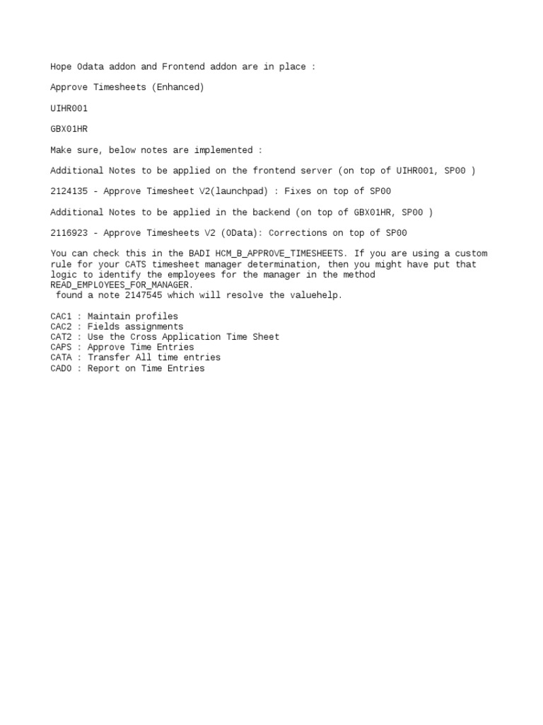 Fiori Timesheet Notes | PDF