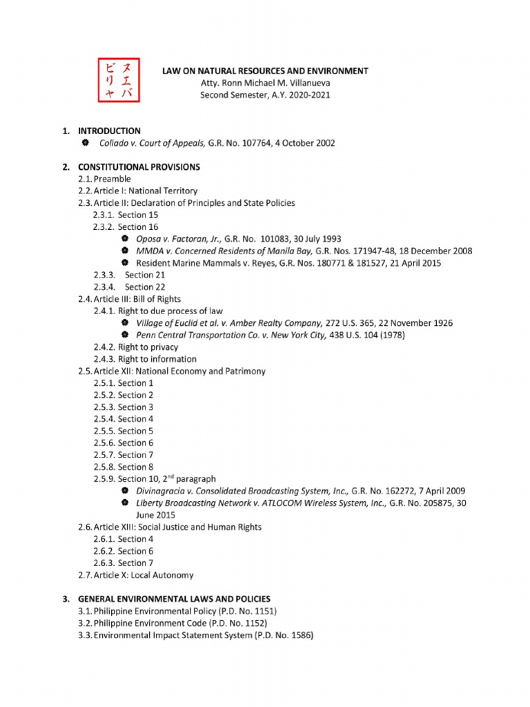 Law of Natural Resources and Environment - Syllabus 2021 | PDF