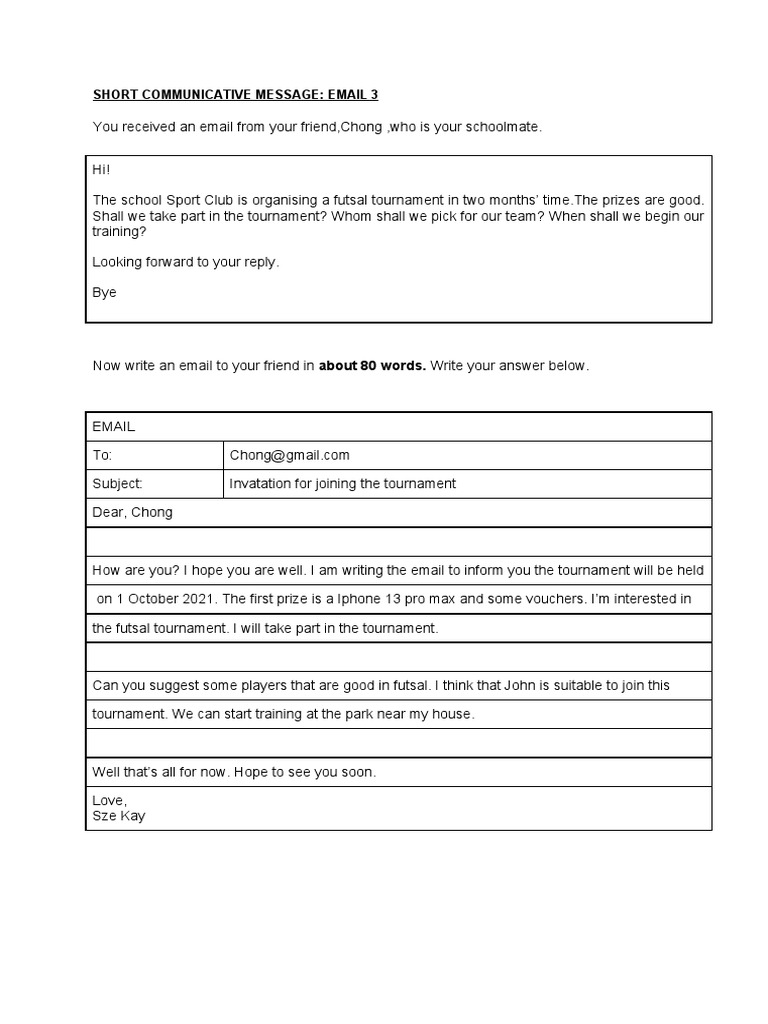 Short Communicative Message: Email 3 | PDF