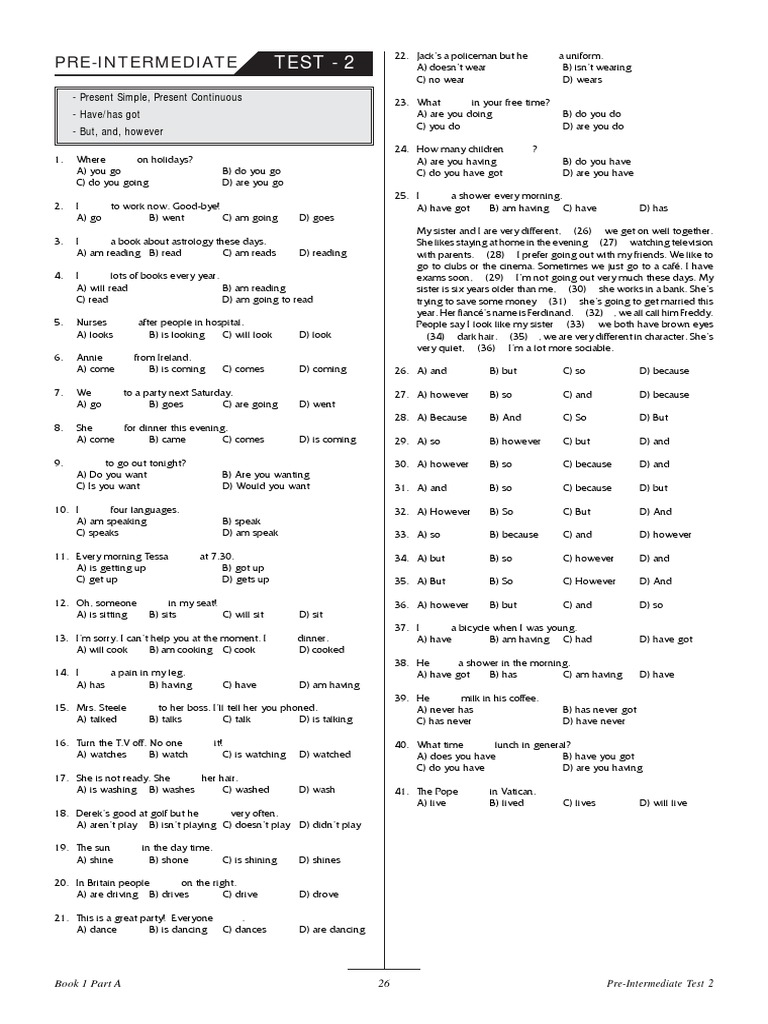Test - 2: Pre-Intermediate | PDF | Workweek And Weekend