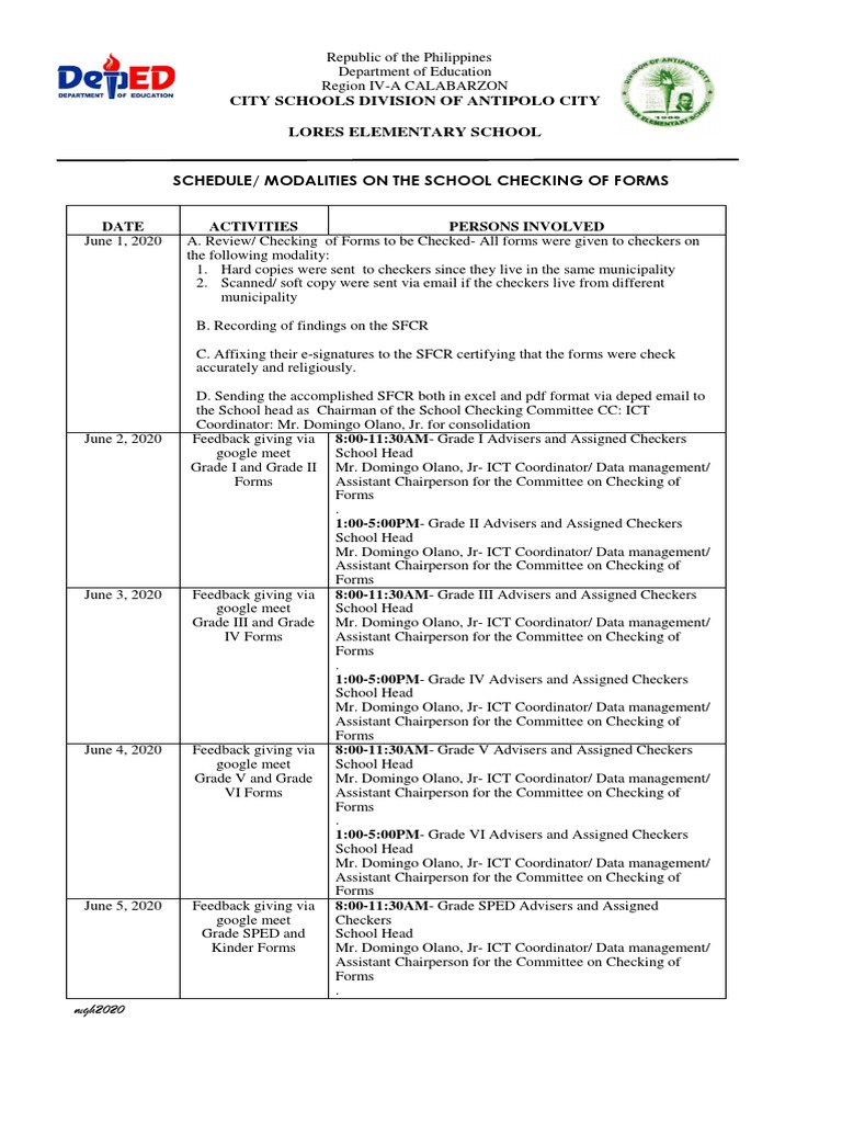 Schedule For The School Checking of Forms | PDF