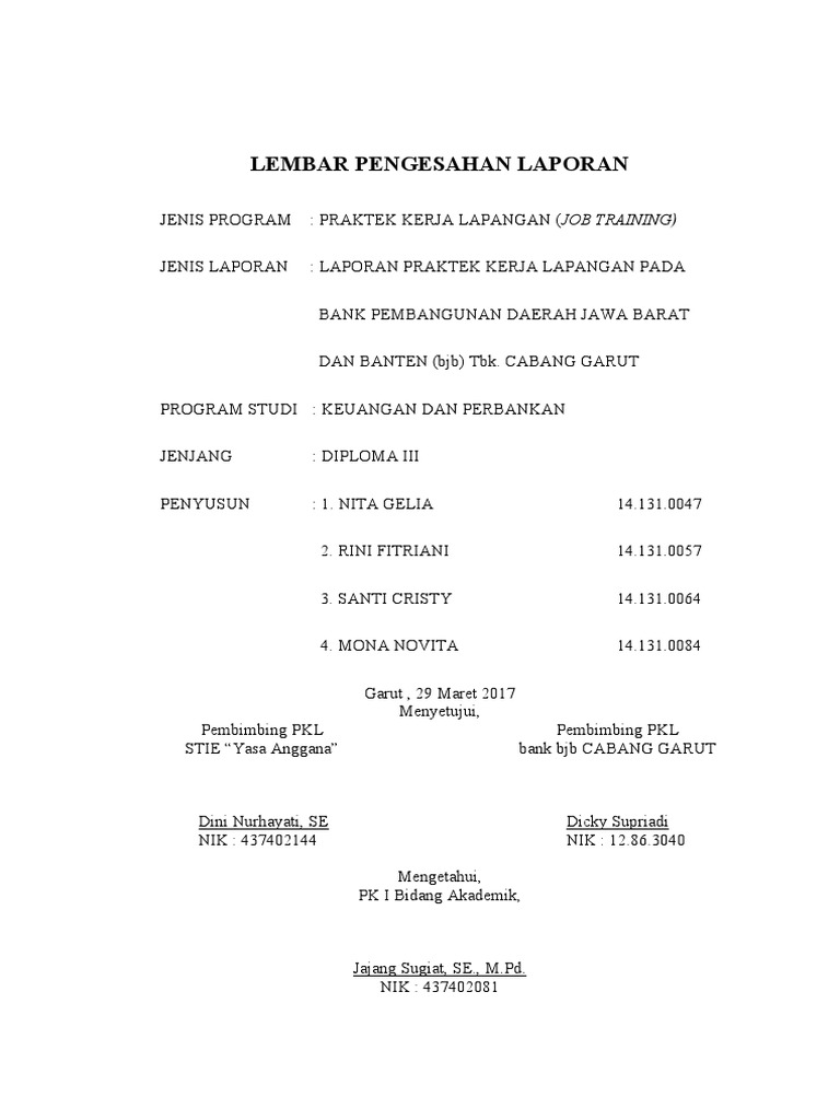 Lembar Pengesahan Laporan | PDF