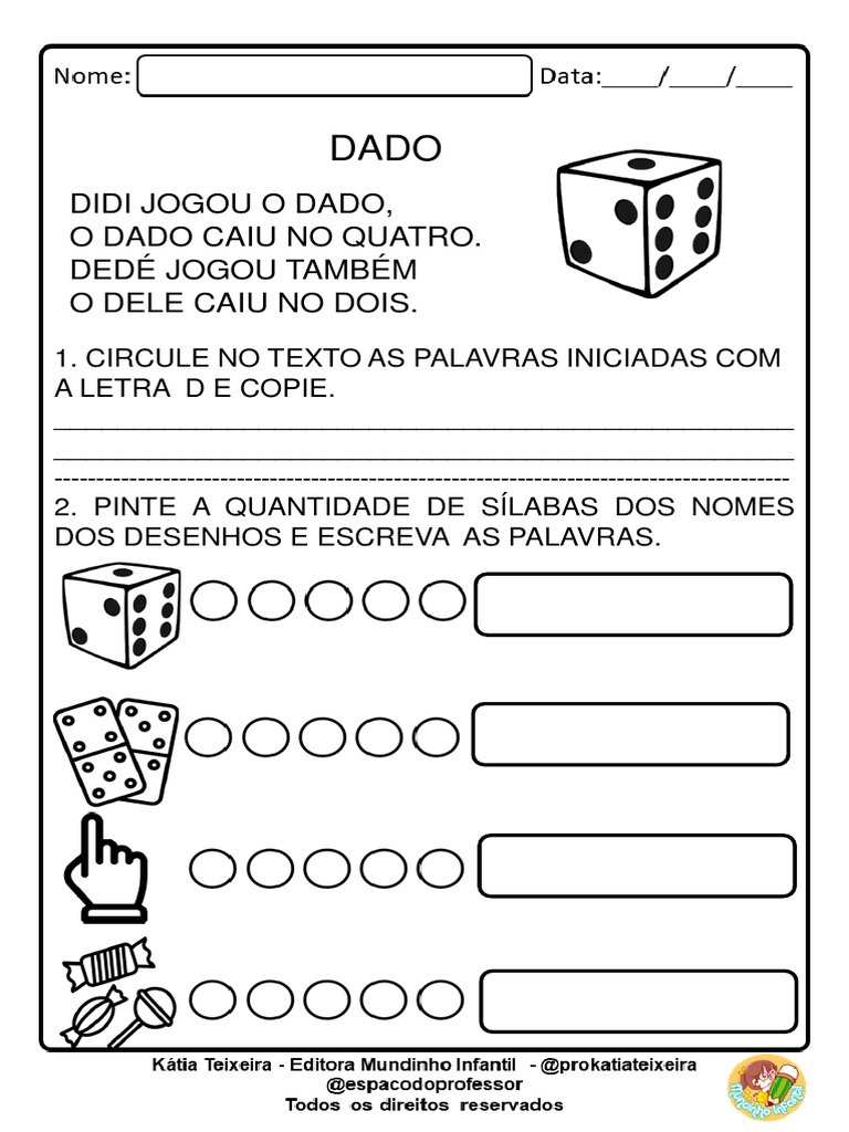 Atividades de Alfabetização Com Pequeno Texto em PDF Letra D | PDF