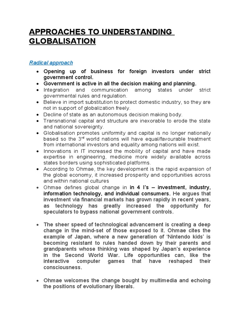 Approaches of Globalisation | PDF | Globalization | Liberalism
