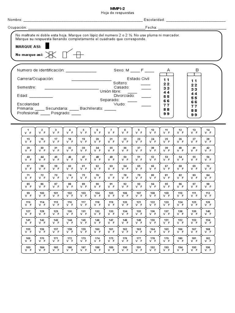 Hoja de Respuestas MMPI | PDF