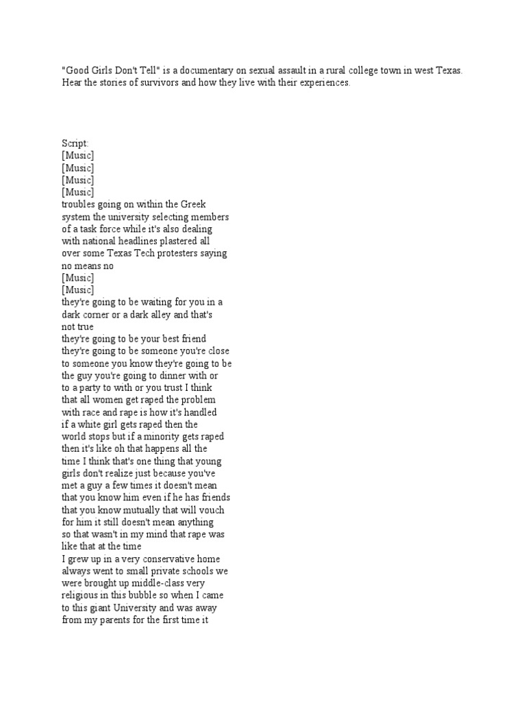 Surviving Sexual Assault Documentary Good Girls Dont Tell Script | PDF ...