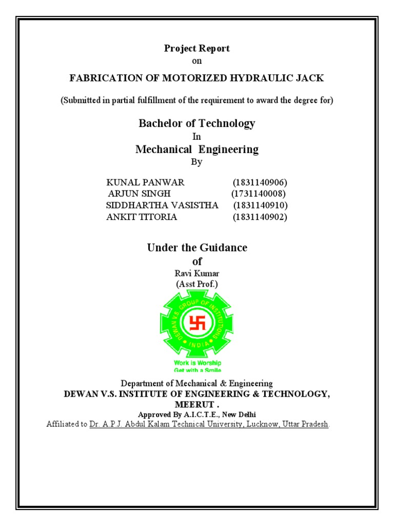 Bachelor of Technology Mechanical Engineering: Project Report ...