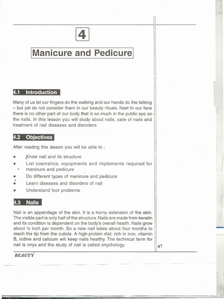 Lesson 4 Manicure and Pedicure | PDF | Nail (Anatomy) | Hand