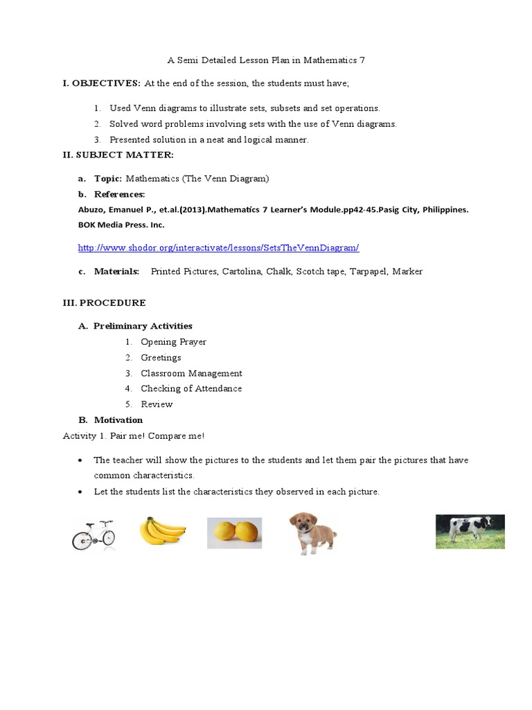 Venn Diagram Lesson Plan | PDF | Cognition | Learning
