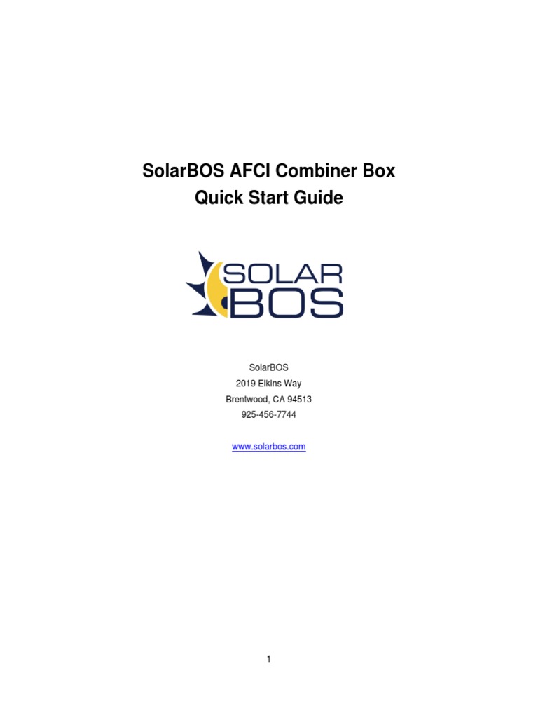Solarbos Afci Combiner Box Quick Start Guide: Solarbos 2019 Elkins Way ...
