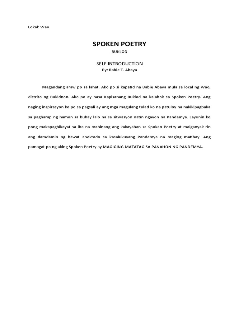 Spoken Poetry | PDF