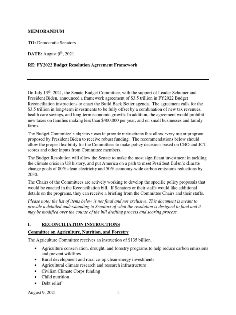 MEMORANDUM For Democratic Senators | PDF | Reconciliation (United ...