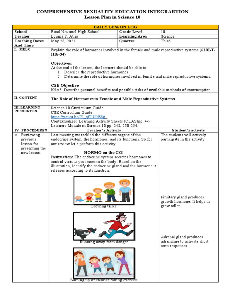 CSE Lesson Plan in Science 10 | PDF | Luteinizing Hormone | Birth Control