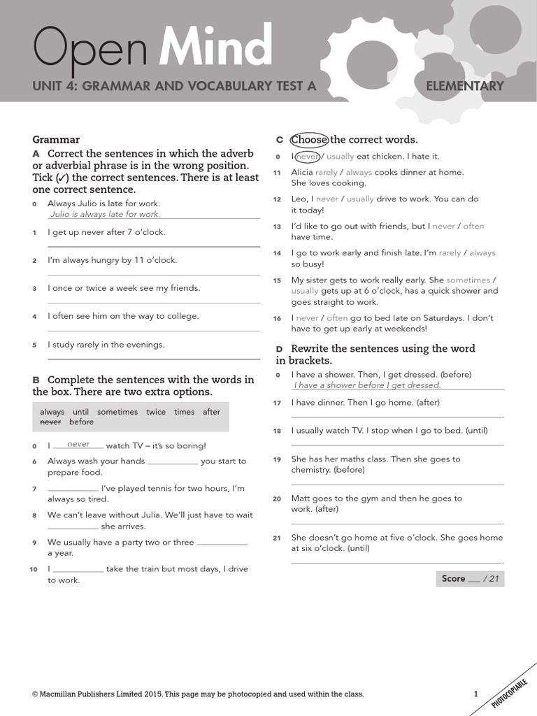 Grammar and Vocabulary Test A | PDF | Linguistics | Language Mechanics