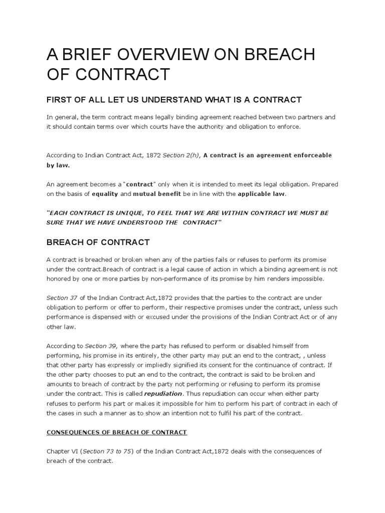 A Brief Overview On Breach of Contract | PDF | Breach Of Contract | Damages