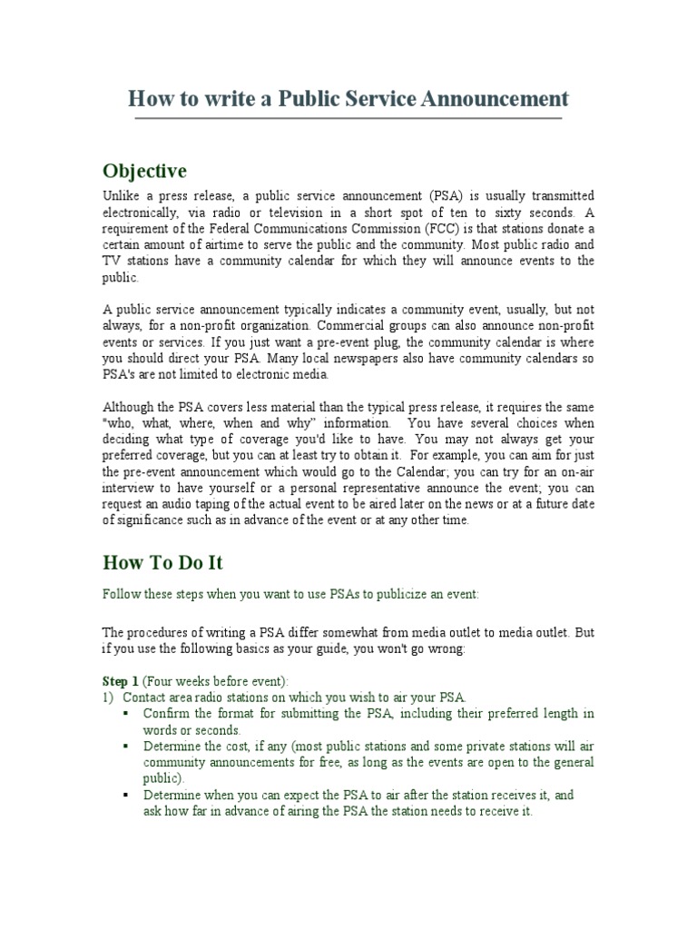 How To Write A Public Service Announcement | PDF | Communication | Mass ...