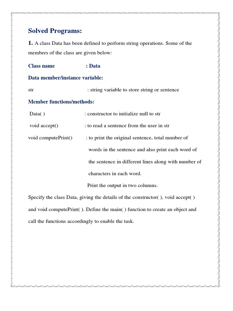Class Xii String Programs Part 2 Pdf Programming Constructor Object Oriented Programming 