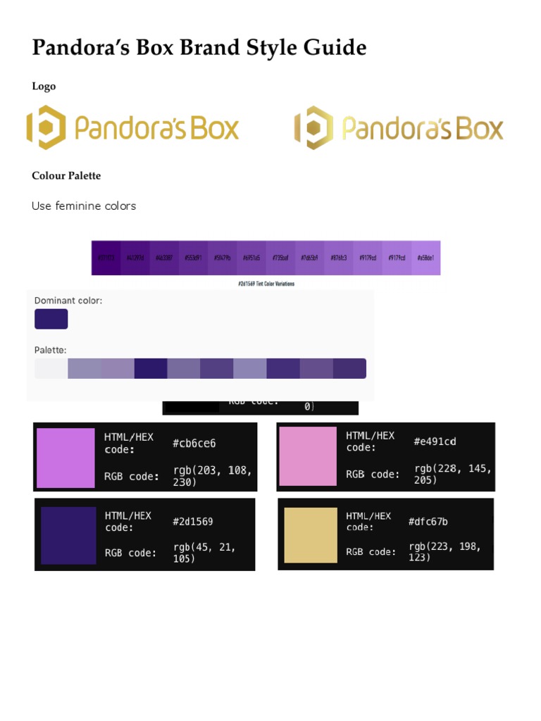 Pandora's Box Brand Style and Voice Guide - 99 Designs | PDF | Love | Brand