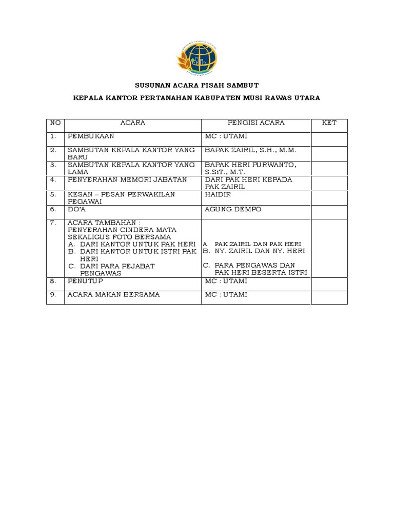 Susunan Acara Pisah Sambut | PDF