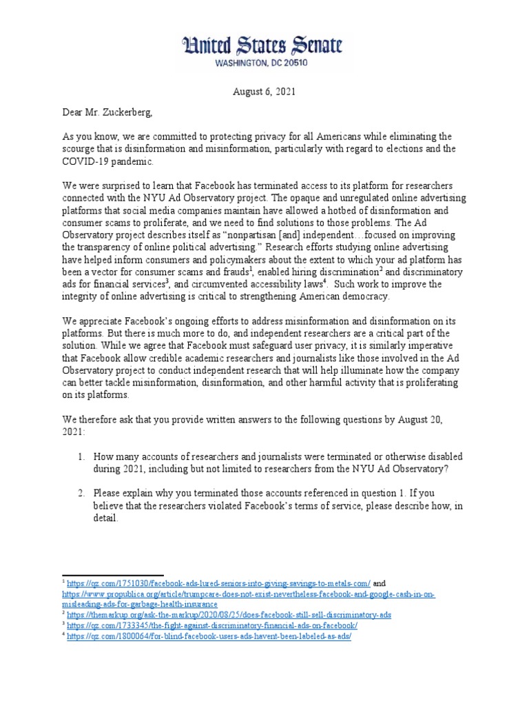 Letter To Facebook | PDF | Facebook | Privacy